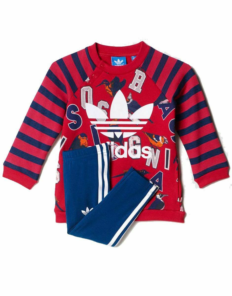 Tuta da pista Adidas Originals rosso blu navy uccellini a maniche lunghe bambini S95941 A1E
