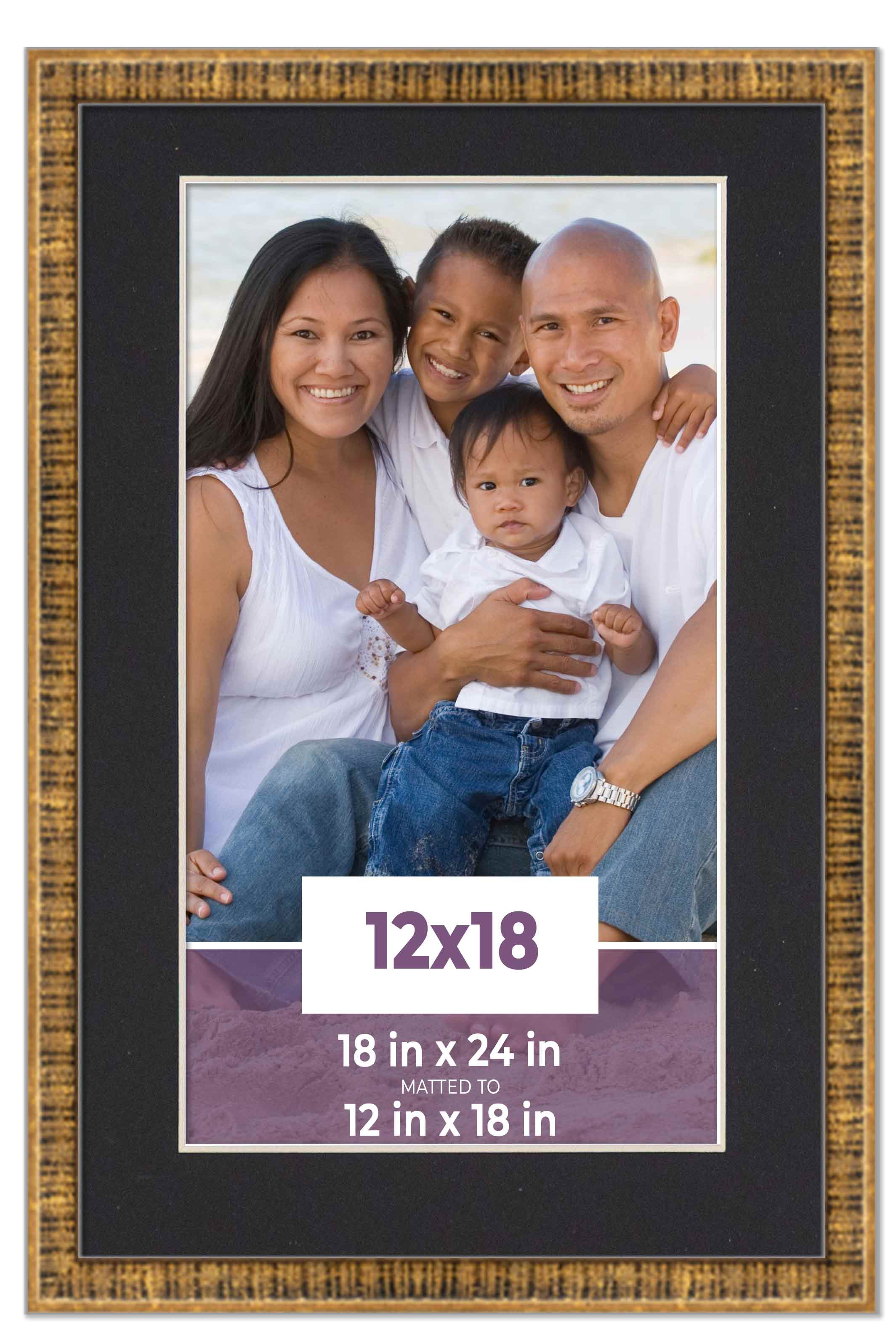 12x18 Frame Gold With Black Picture Mat For 12x18 Photo - Gold 18x24 ...