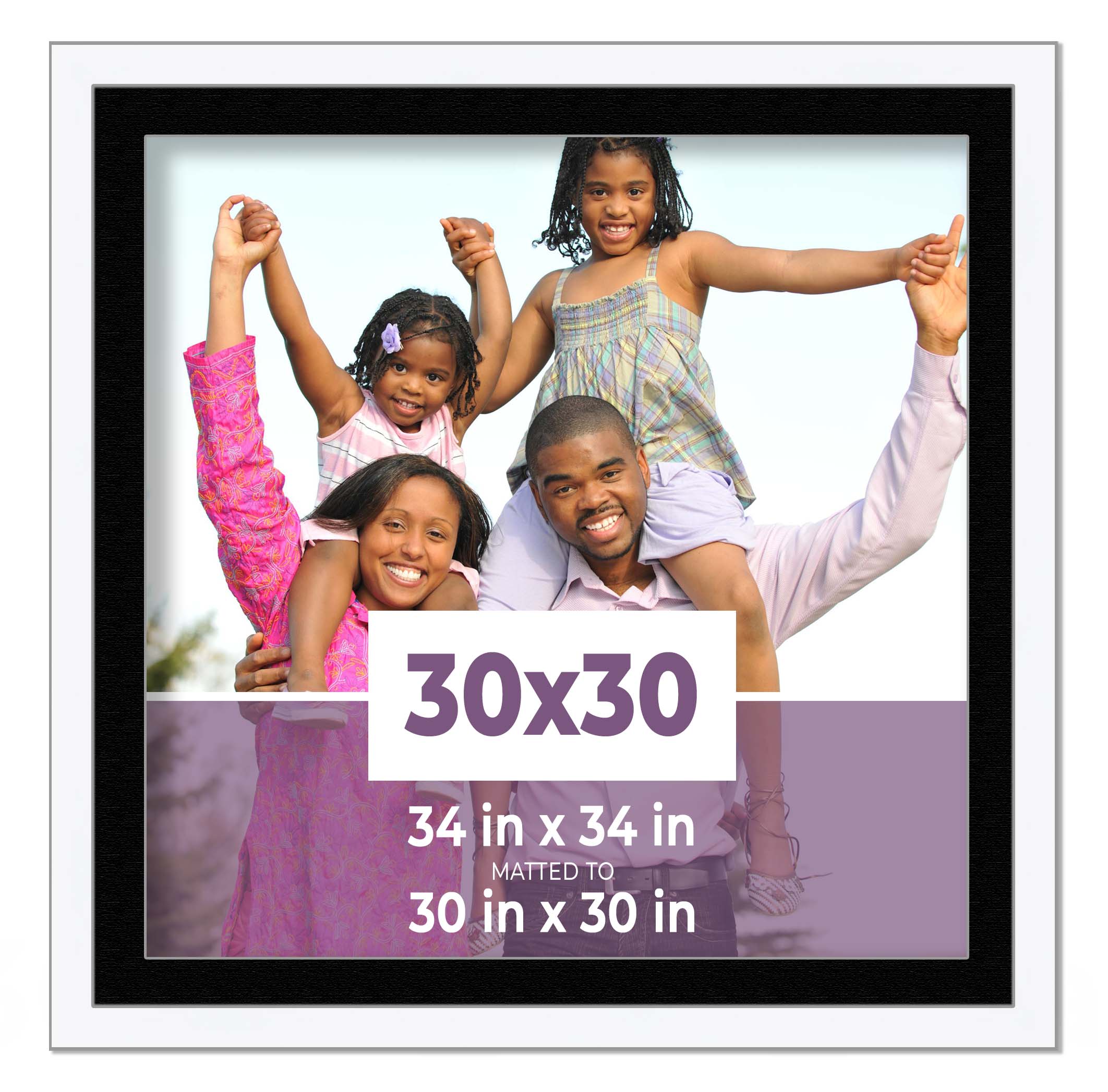 30x30 Frame White With Black Picture Mat For 30x30 Photo - White 34x34 ...