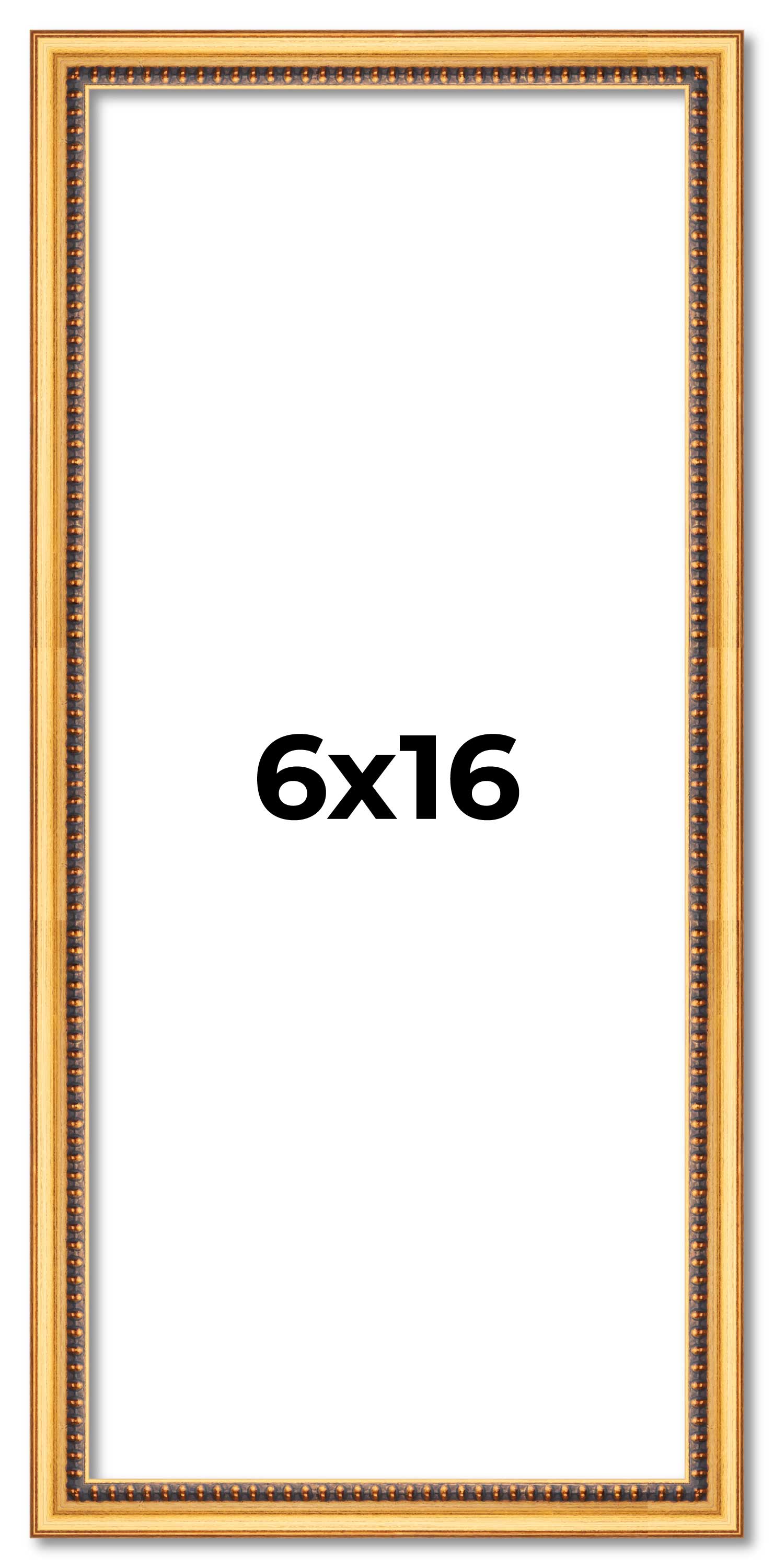 6x16 Frame Beaded Gold Solid Wood Picture Frame | 0.75 Inches Moulding ...