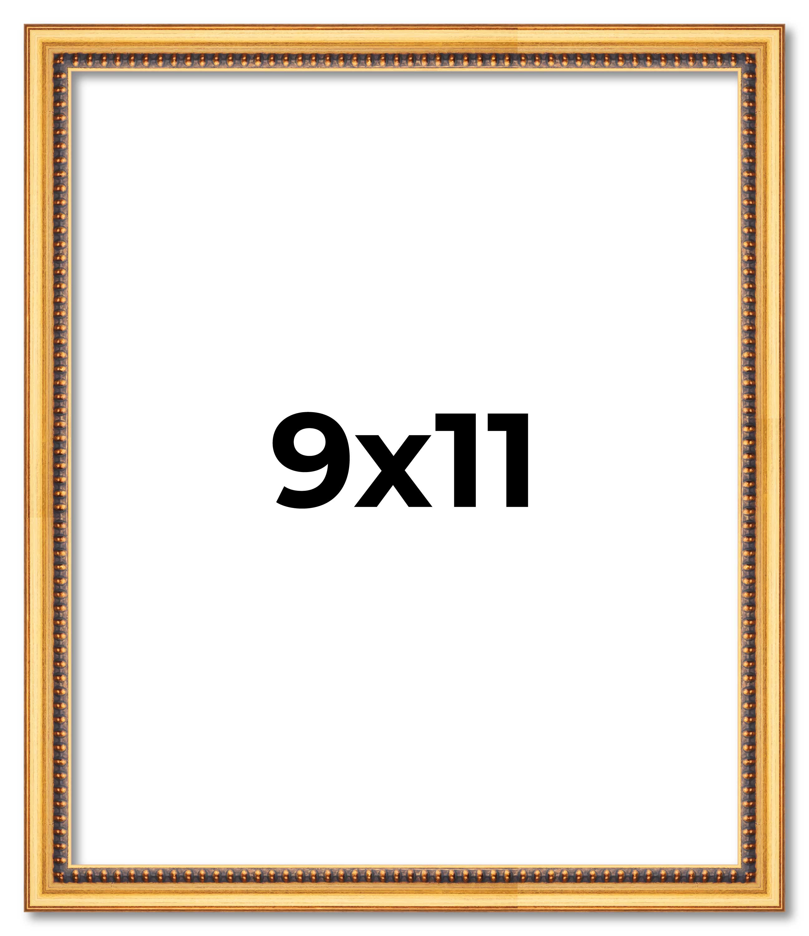 9x11 Frame Beaded Gold Solid Wood Picture Frame | 0.75 Inches Moulding ...