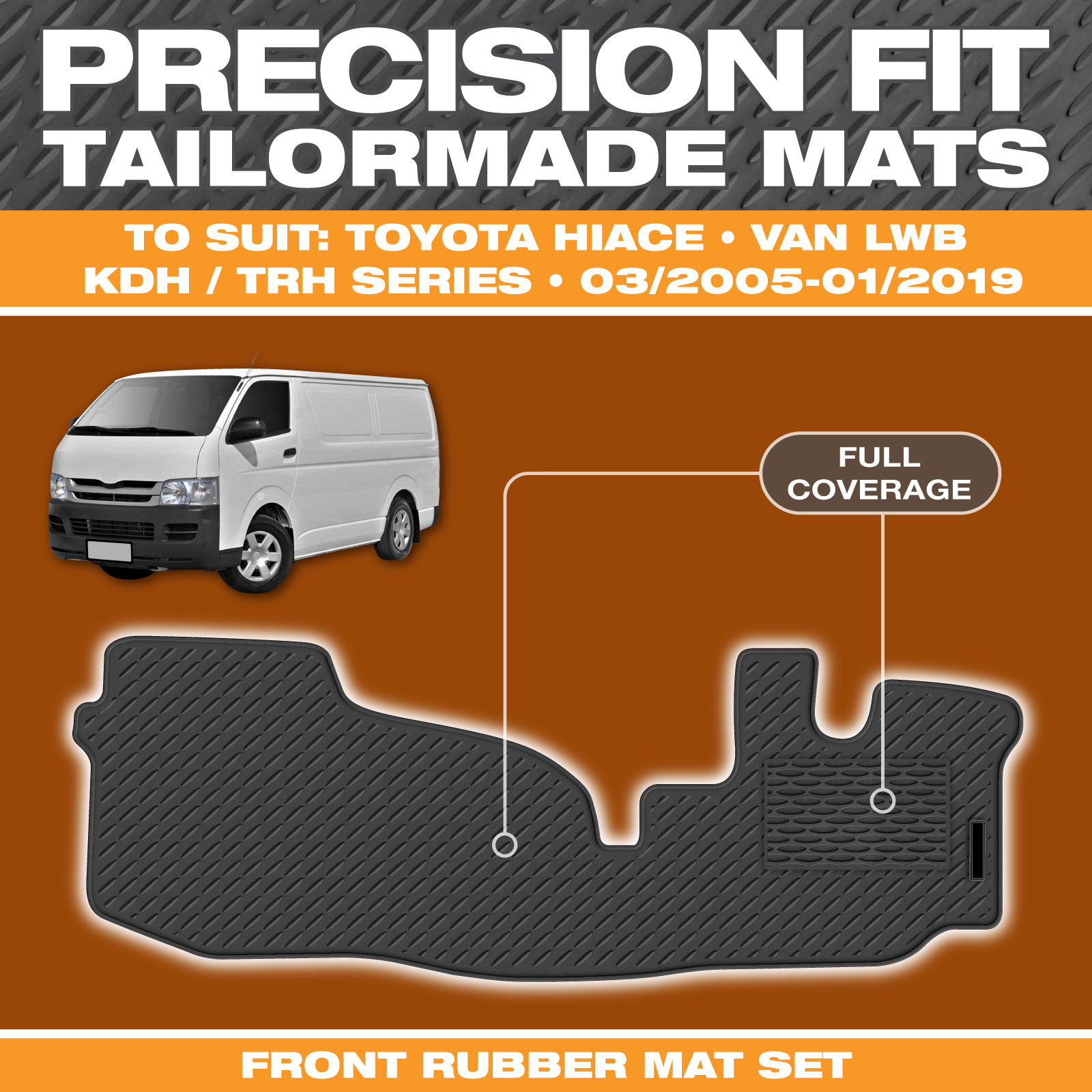 Fits Toyota Hiace Van 03/2005-01/2019 Custom Moulded Rubber Car Floor ...