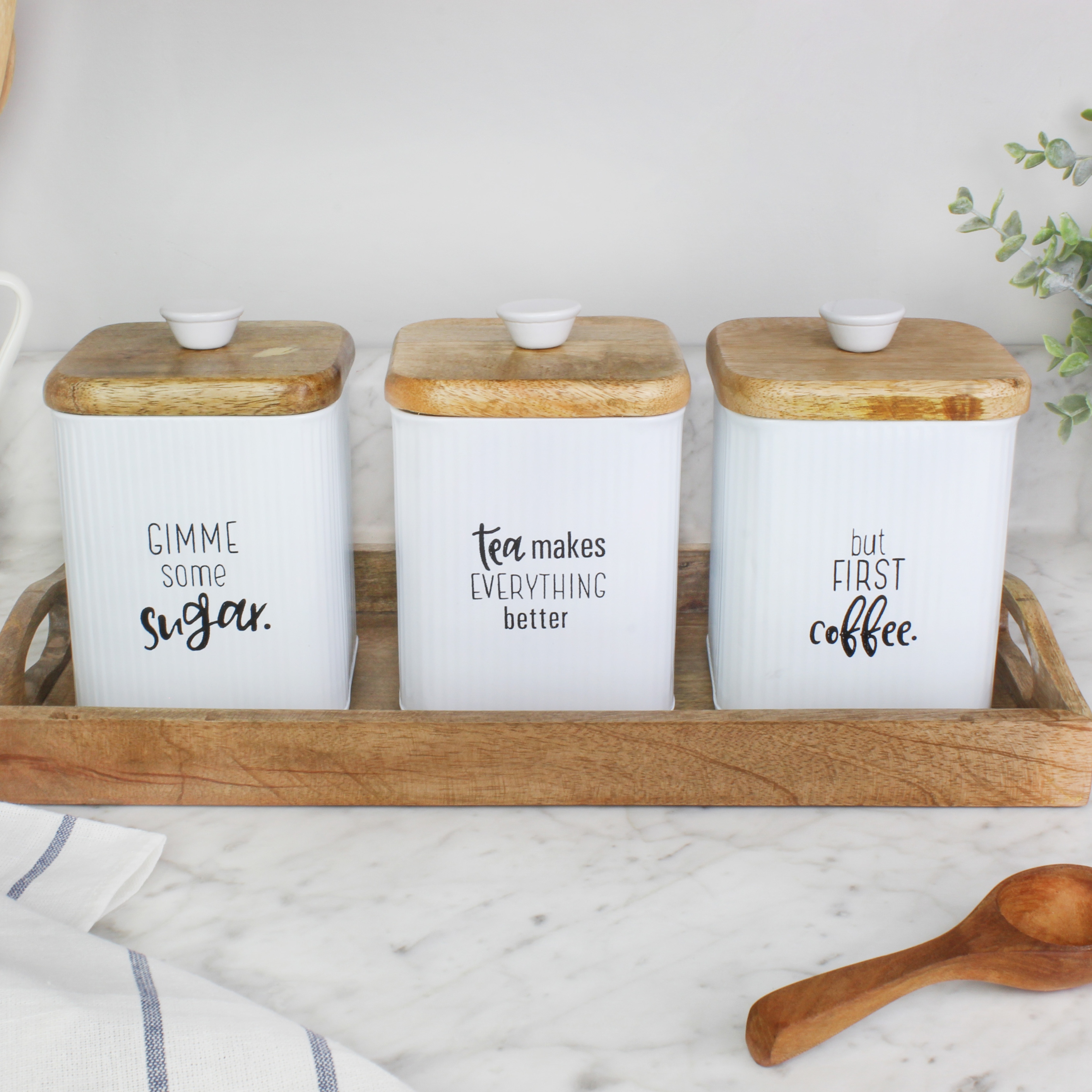 Farmhouse Rustic Metal Canisters Set of 3; Storage for Coffee, Tea, and ...