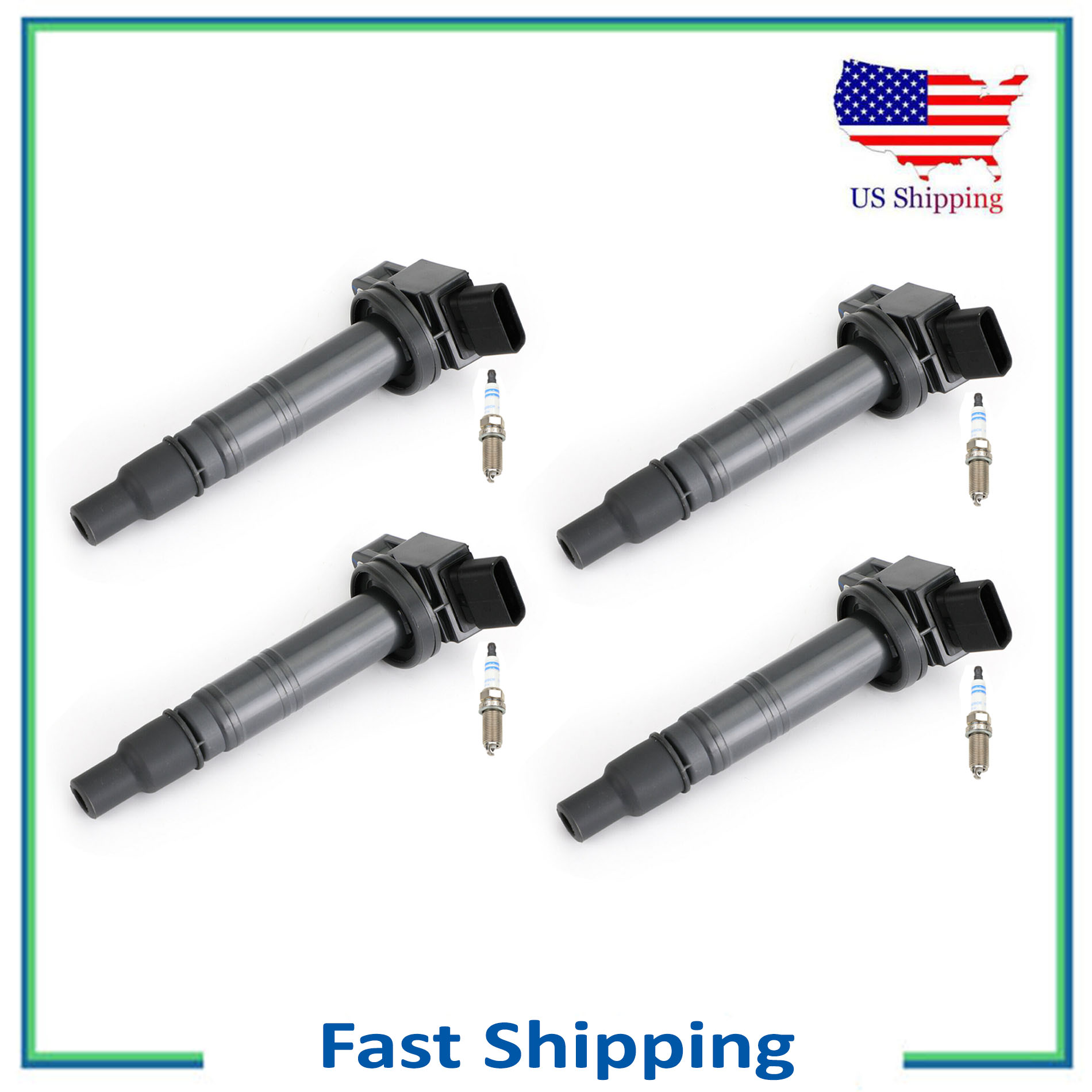 UF495 4X Ignition Coil & 4X Bosch Double Platinum Spark Plug For Toyota ...