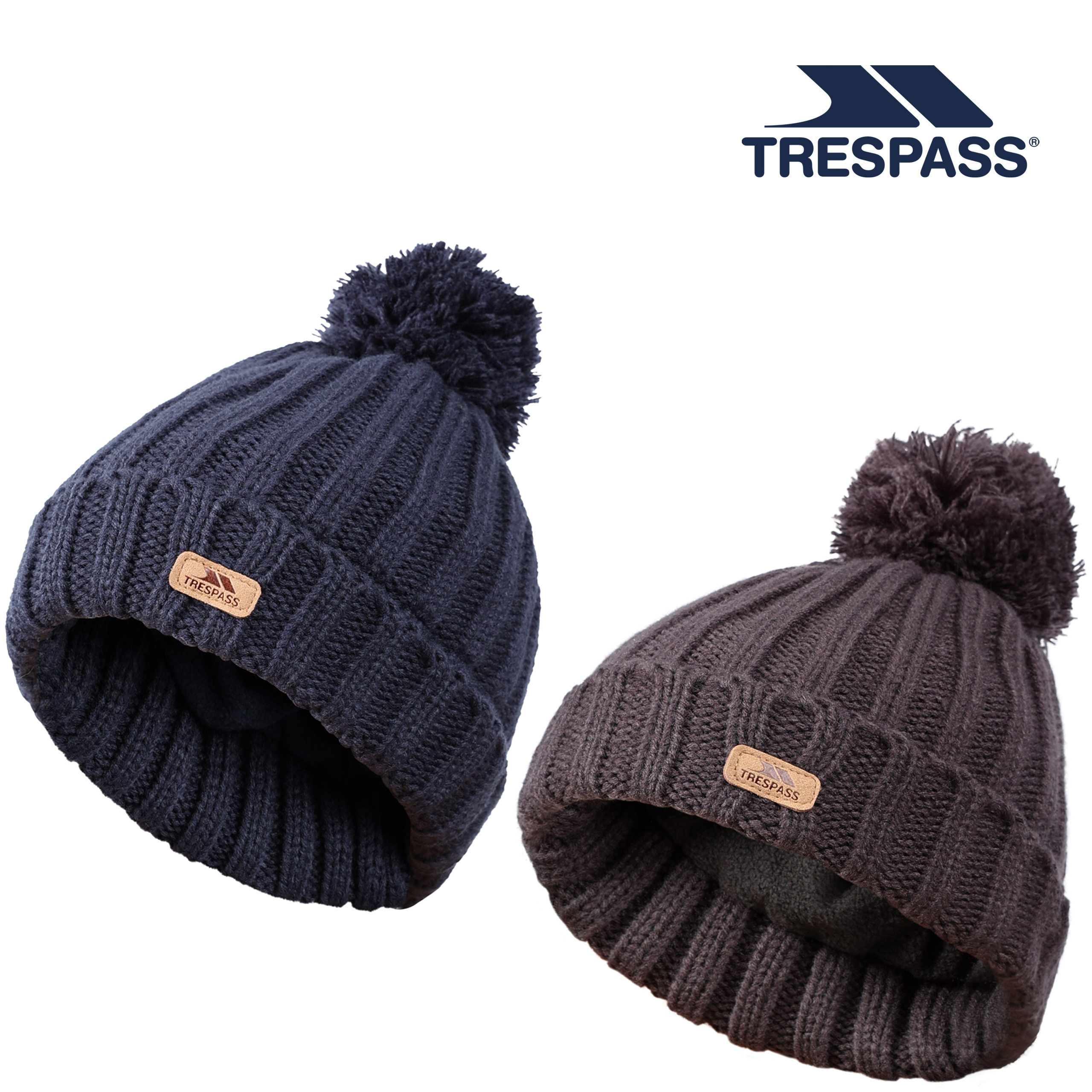 Cappello Trespass Bambini Pom Pom Lavorato a Maglia Completamente Foderato Pile Spine