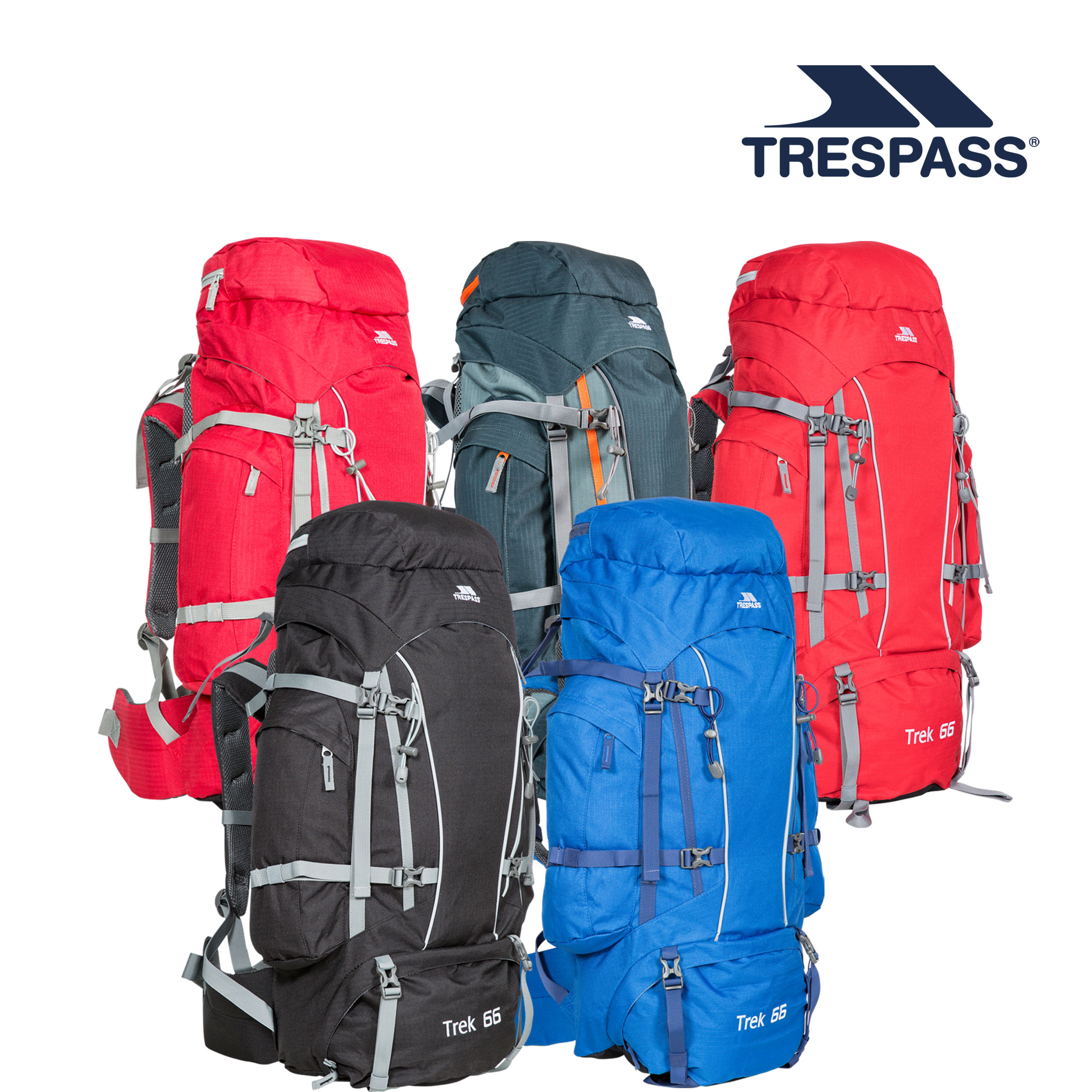 Trespass Trek 66l Splashproof Backpack - Grey for sale online | eBay