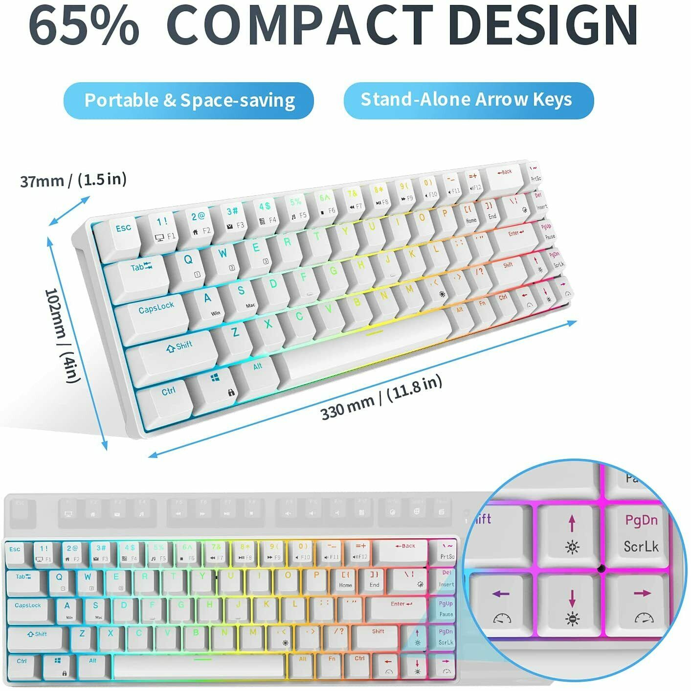 ROYAL KLUDGE RK68 RGB Hot Swappable Mechanical Keyboard Blue Switch ...