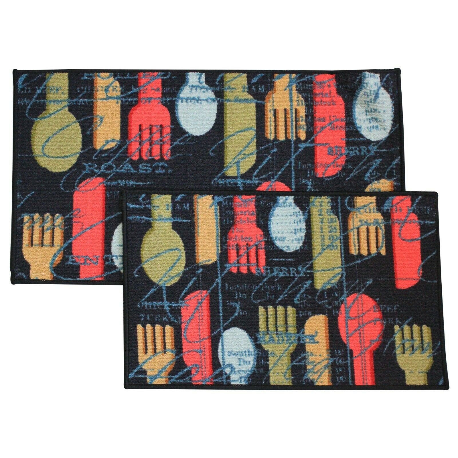 2 PC Kitchen Area Rug Set, Floor Mat, Decorative Fun Printed Design ...