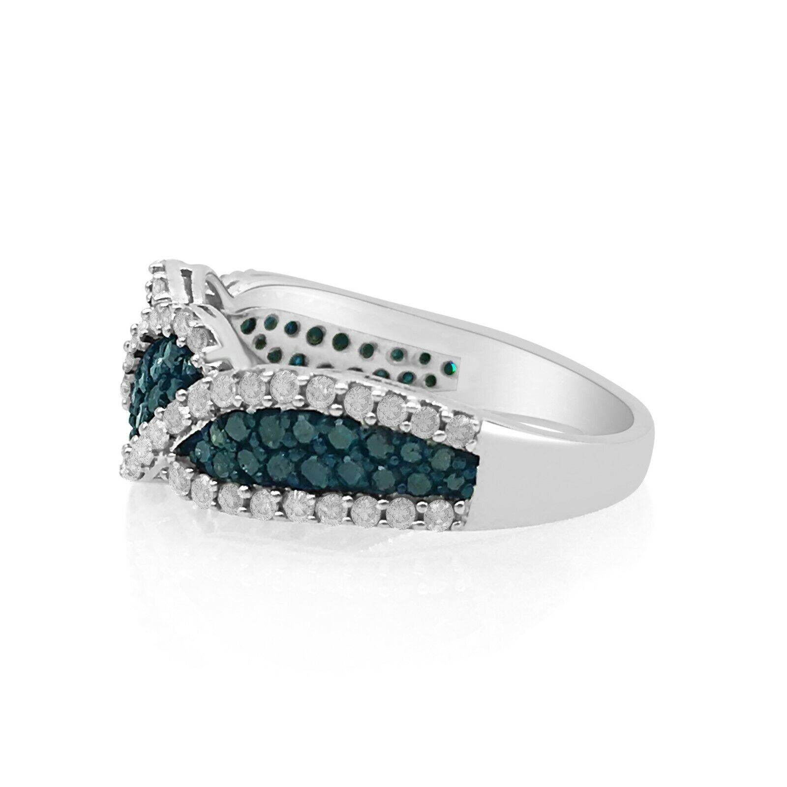 1.23 Ct Round Cut Natural Blue White Diamond Wave Band Ring 925 ...