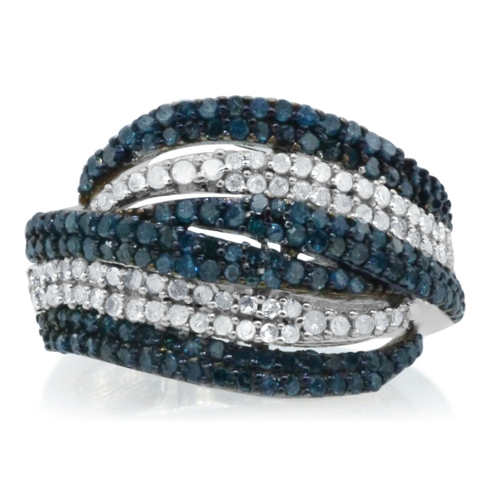 1.57Ct Round Cut Natural White Blue Diamond Wave Bypass Ring 925 ...