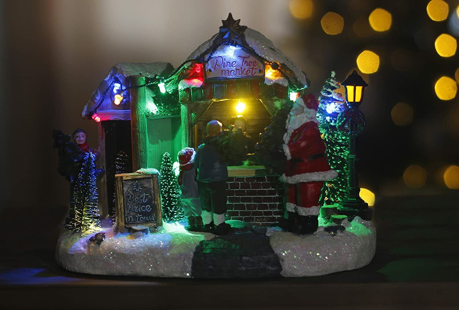 Christmas Village Scene Ornaments Musical LED Moving Xmas Decoration ...