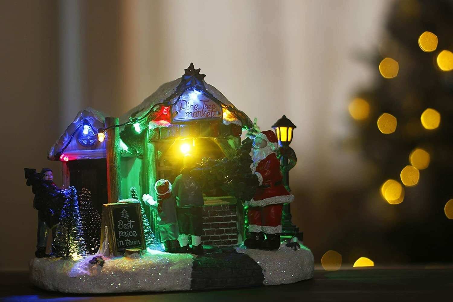 Christmas Village Scene Ornaments Musical LED Moving Xmas Decoration ...