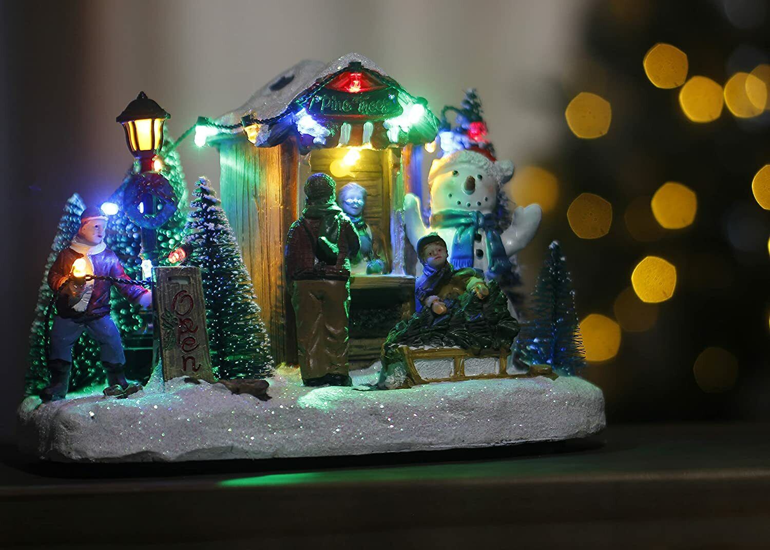 Christmas Village Scene Ornaments Musical LED Moving Xmas Decoration ...