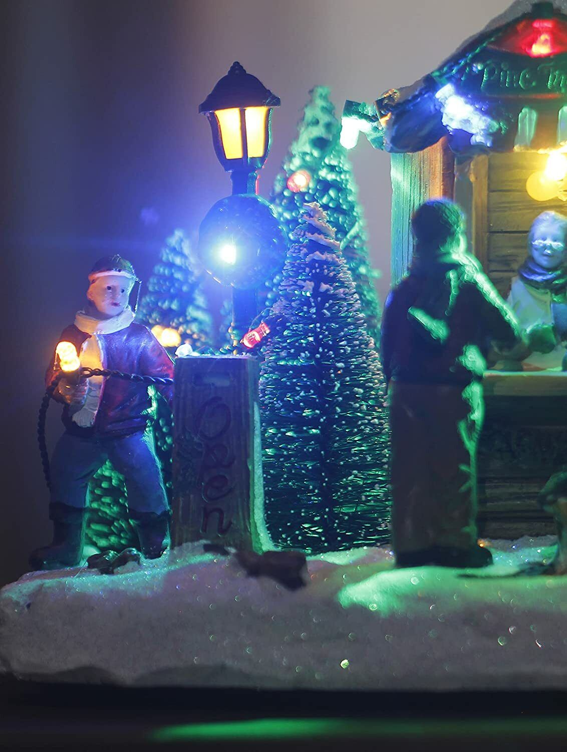 Christmas Village Scene Ornaments Musical LED Moving Xmas Decoration ...