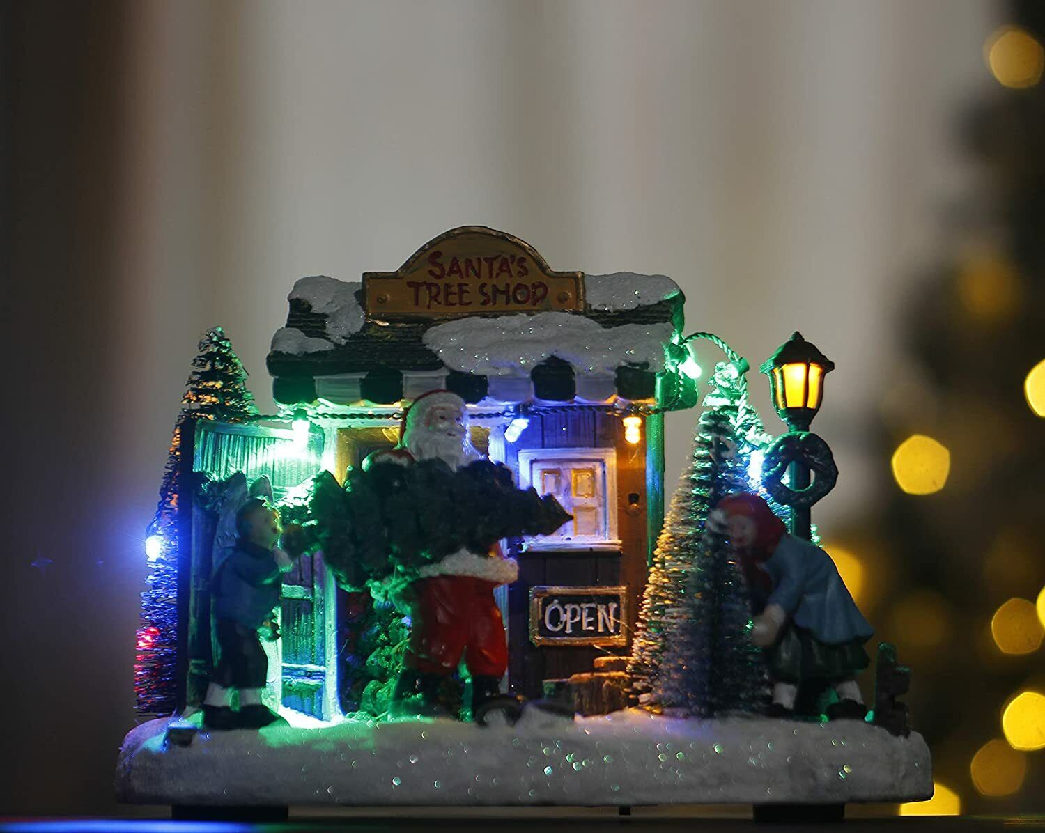 Christmas Village Scene Ornaments Musical LED Moving Xmas Decoration ...