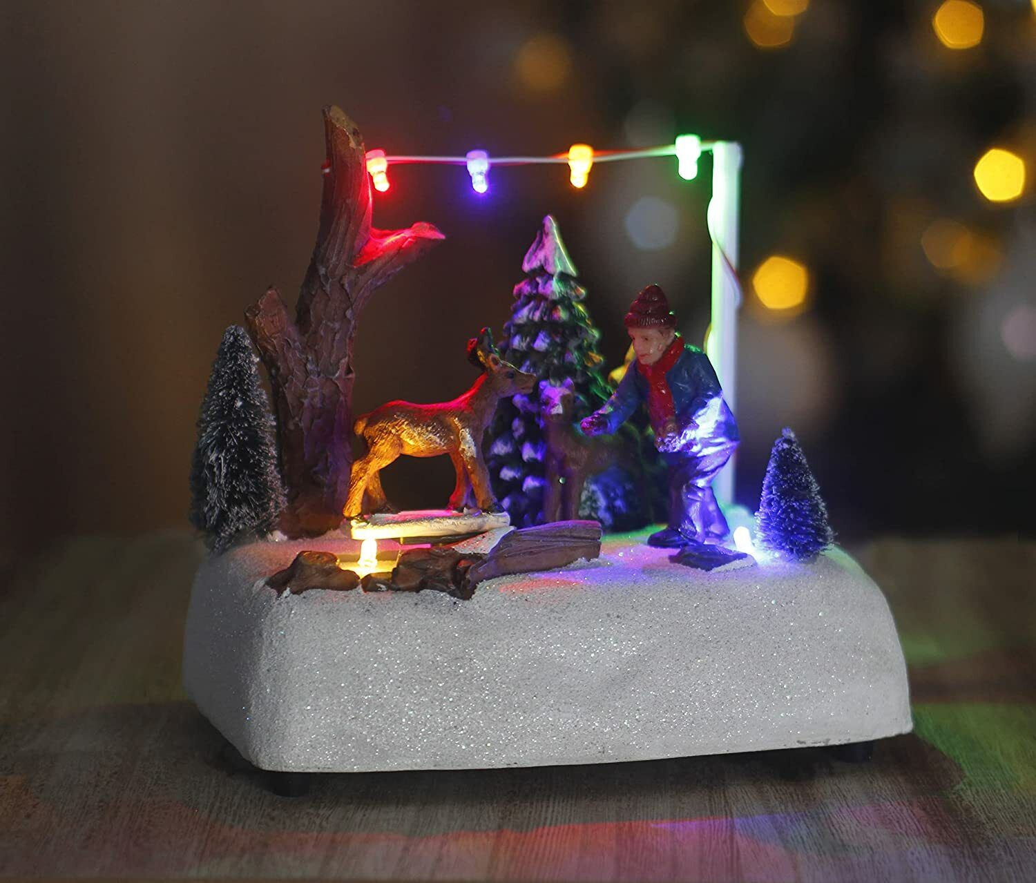 Christmas Village Scene Ornaments Musical LED Moving Xmas Decoration ...