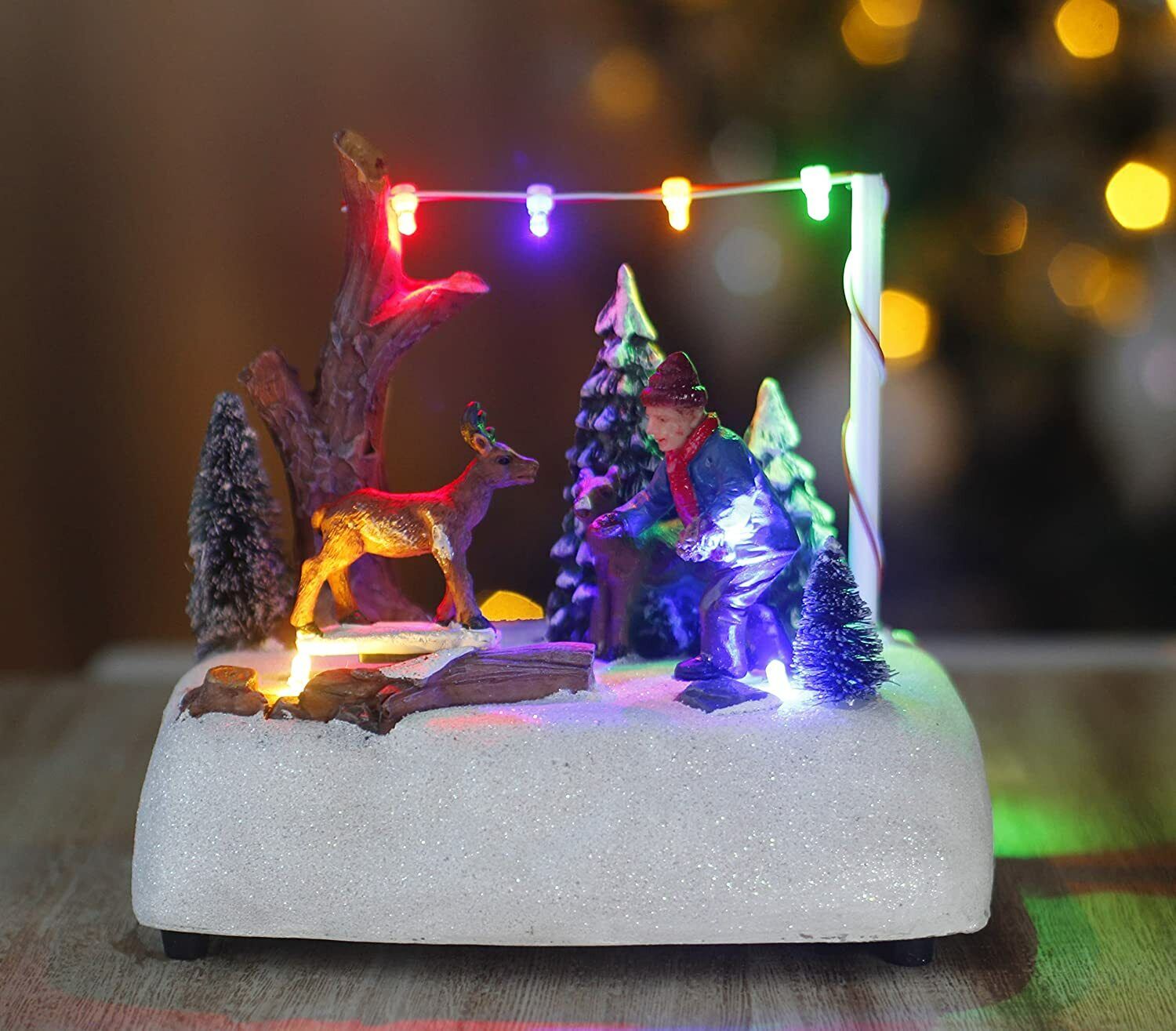 Christmas Village Scene Ornaments Musical LED Moving Xmas Decoration ...
