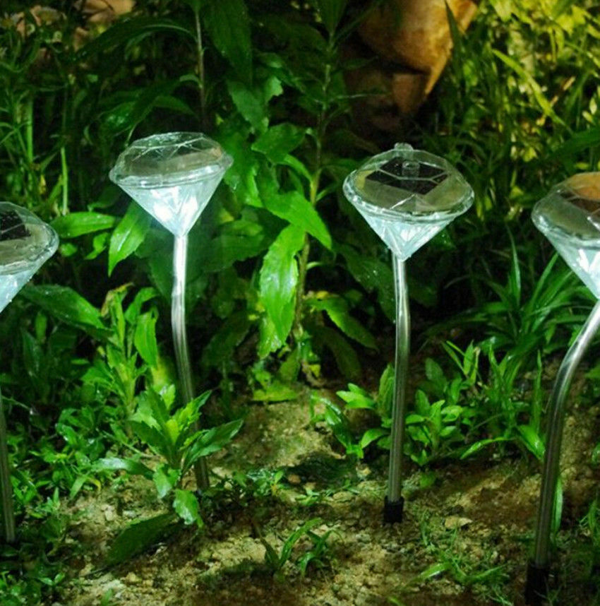 Solar Power Stake Lights White Colour Changing LED Garden Border Patio ...