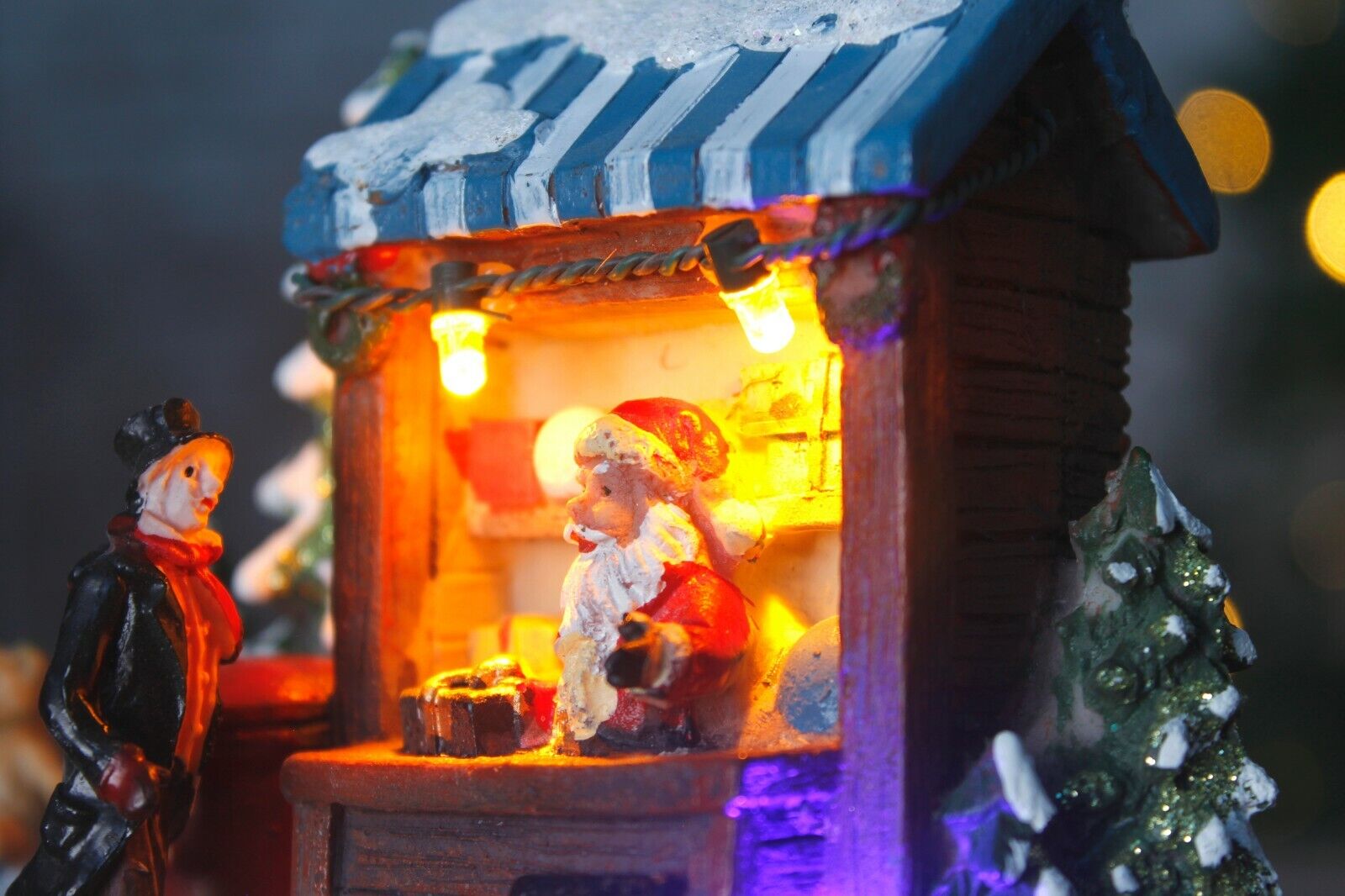 Christmas Village Scene Ornaments Musical LED Moving Xmas Decoration ...