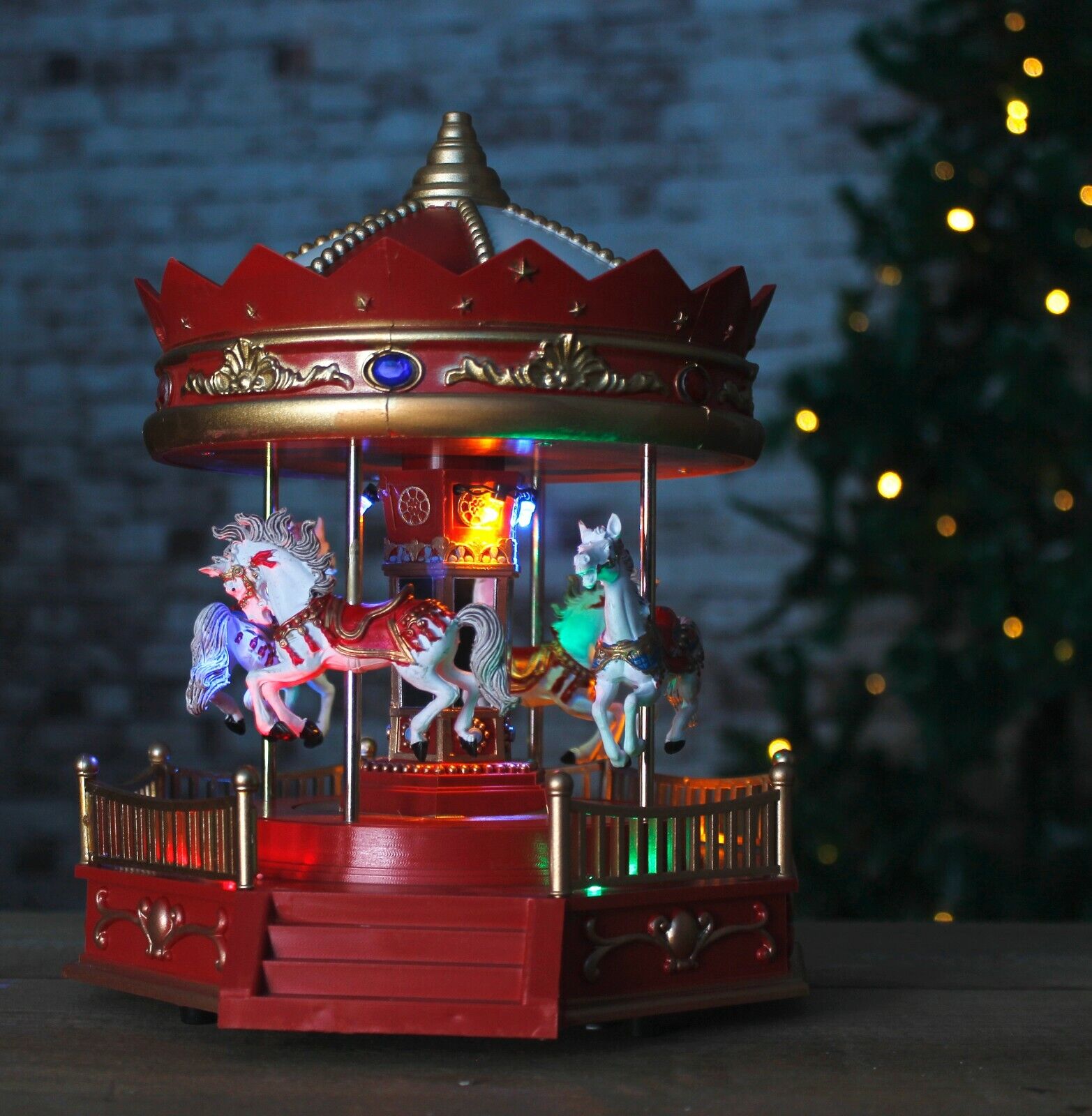 Christmas Village Scene Ornaments Musical LED Moving Xmas Decoration ...
