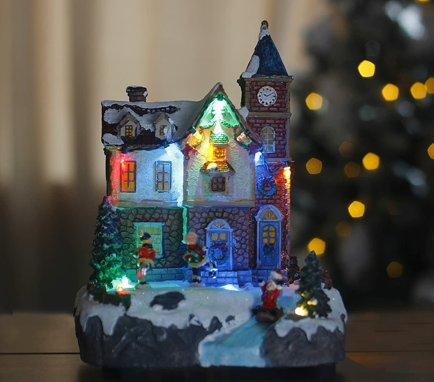 Christmas Village Scene Ornaments Musical LED Moving Xmas Decoration ...