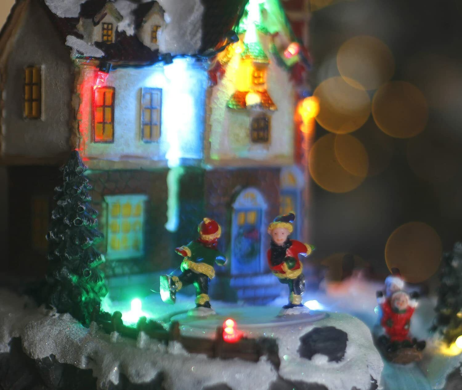 Christmas Village Scene Ornaments Musical LED Moving Xmas Decoration ...