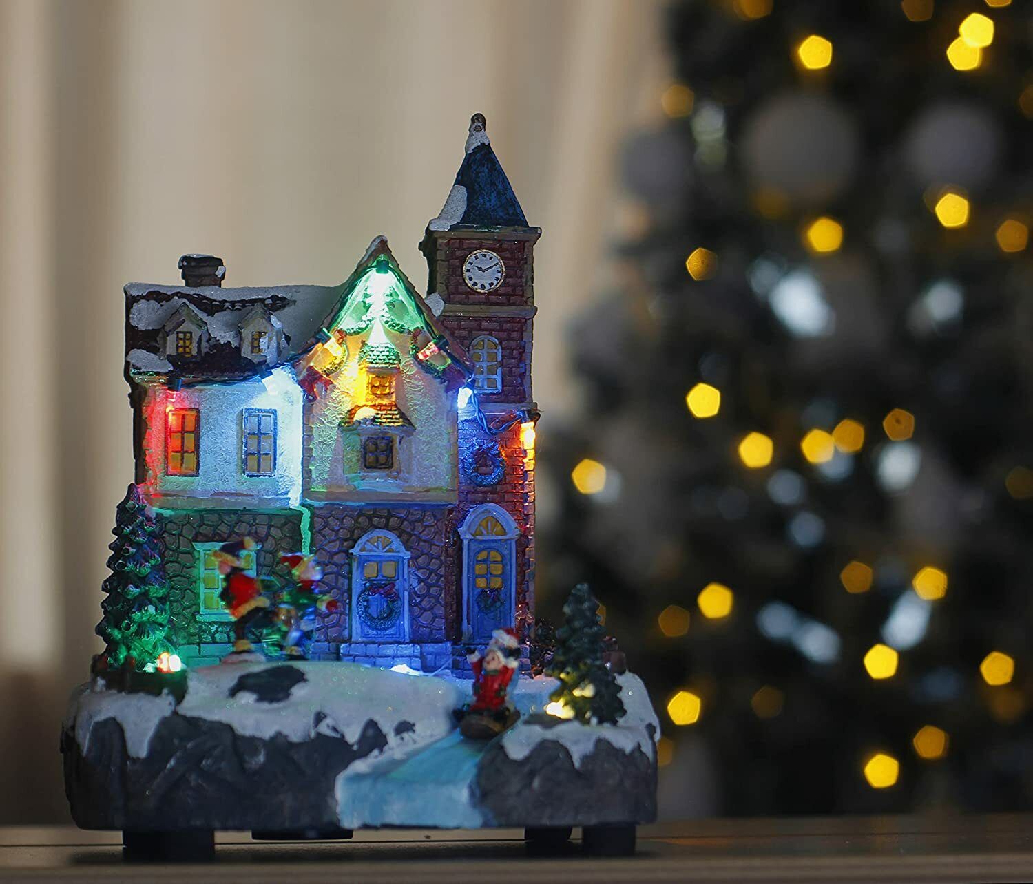 Christmas Village Scene Ornaments Musical LED Moving Xmas Decoration ...