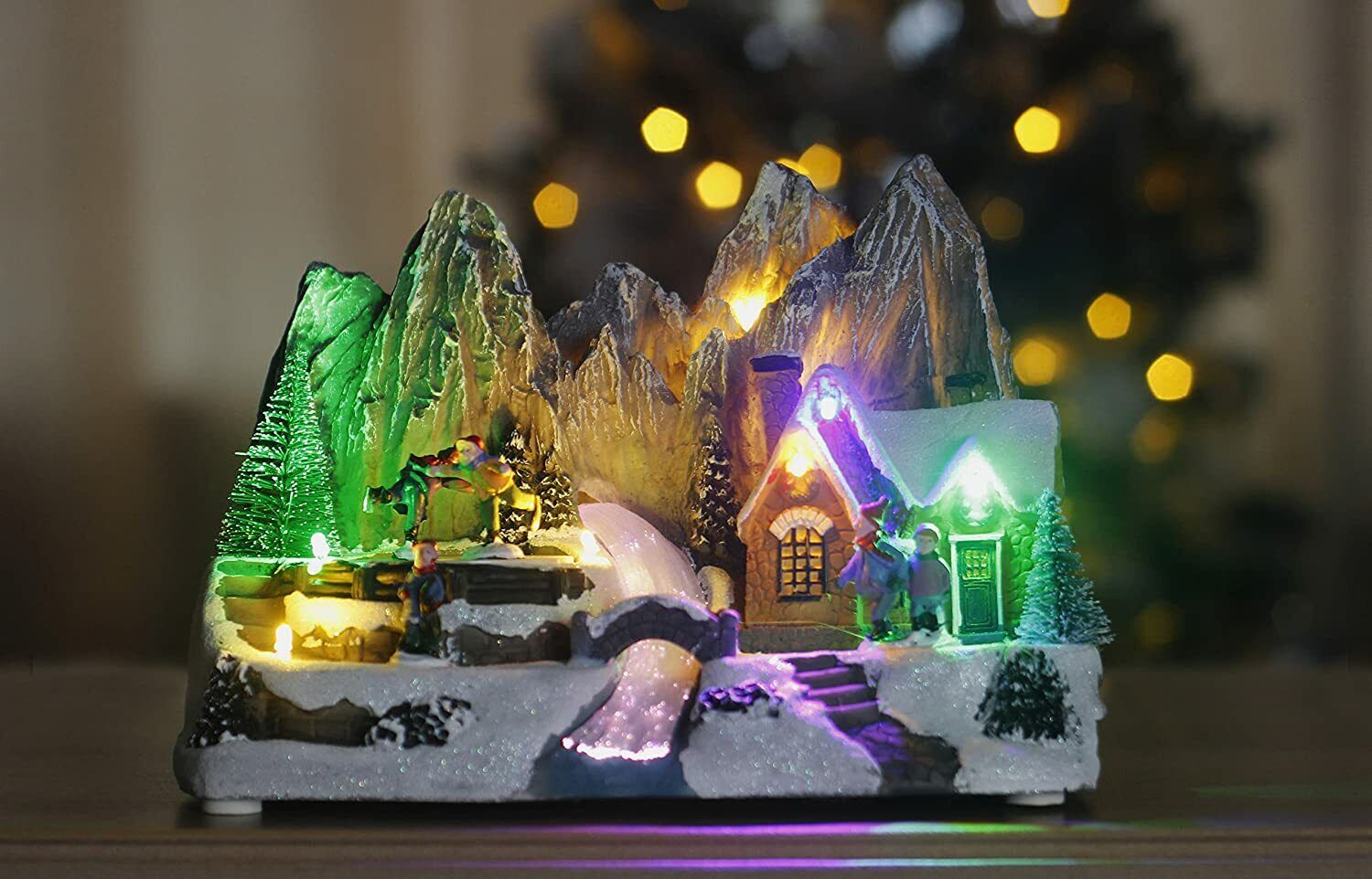 Christmas Village Scene Ornaments Musical LED Moving Xmas Decoration ...