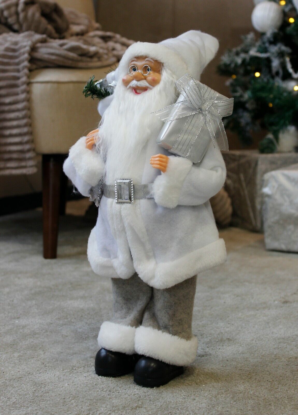 Father Christmas Standing Figure Red Silver Santa Ornament Luxury Xmas ...