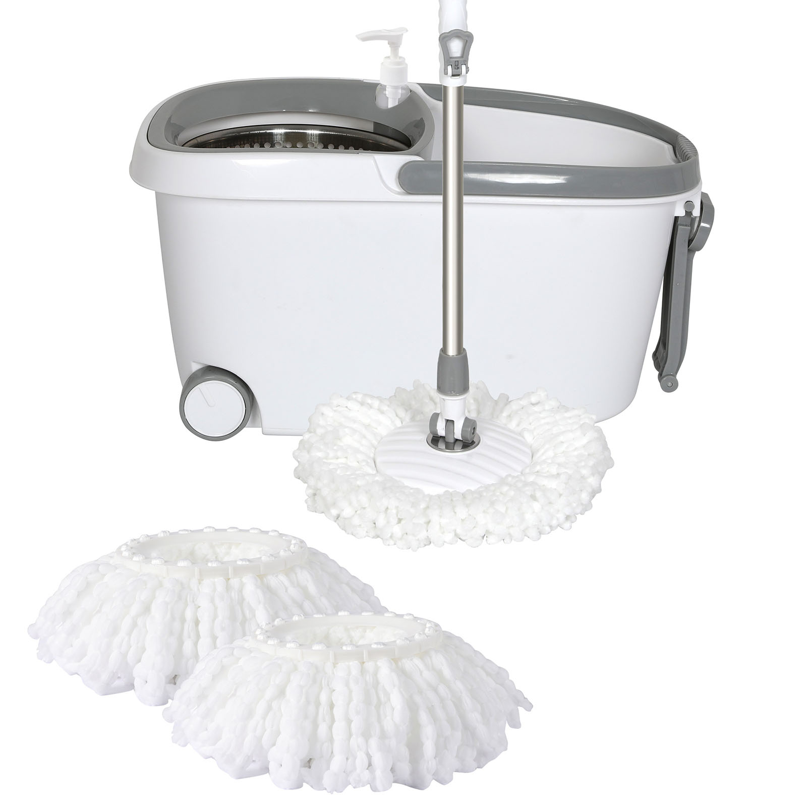 Cleanflo Spin Bucket Set Wet Dry Stainless Steel 360° Rotating 2 Floor ...