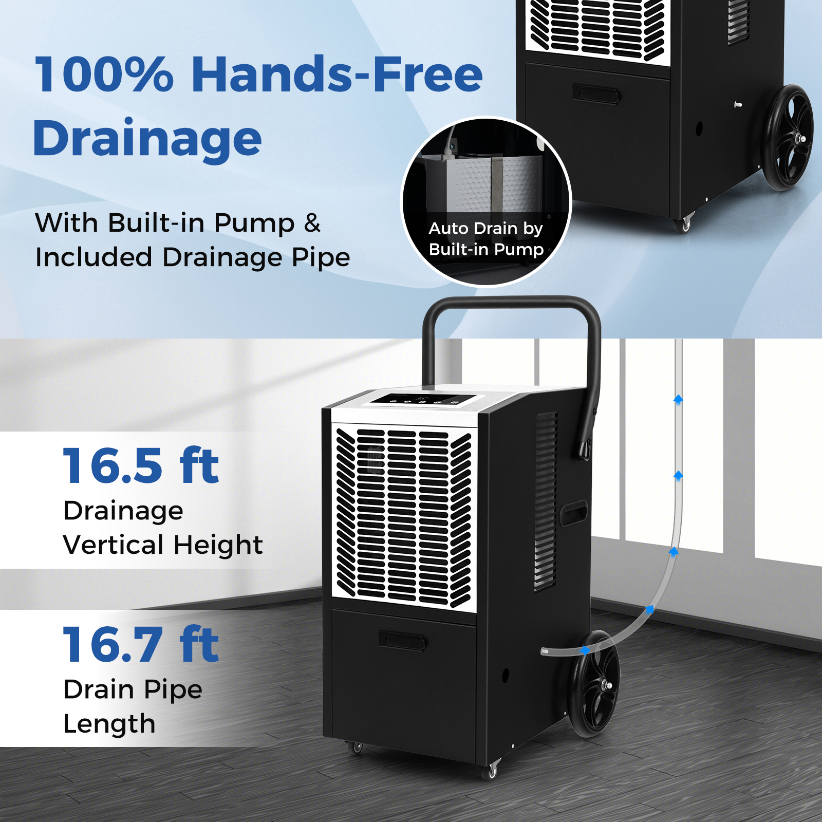 163 Pints Commercial Dehumidifier w/ Pump & Drain Hose Heavy Duty ...