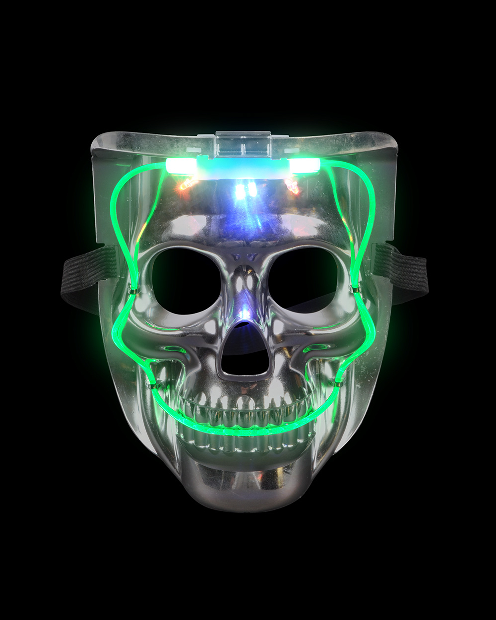 Silver Light Up LED Smiling Skeleton Skull Mask Halloween Costume ...