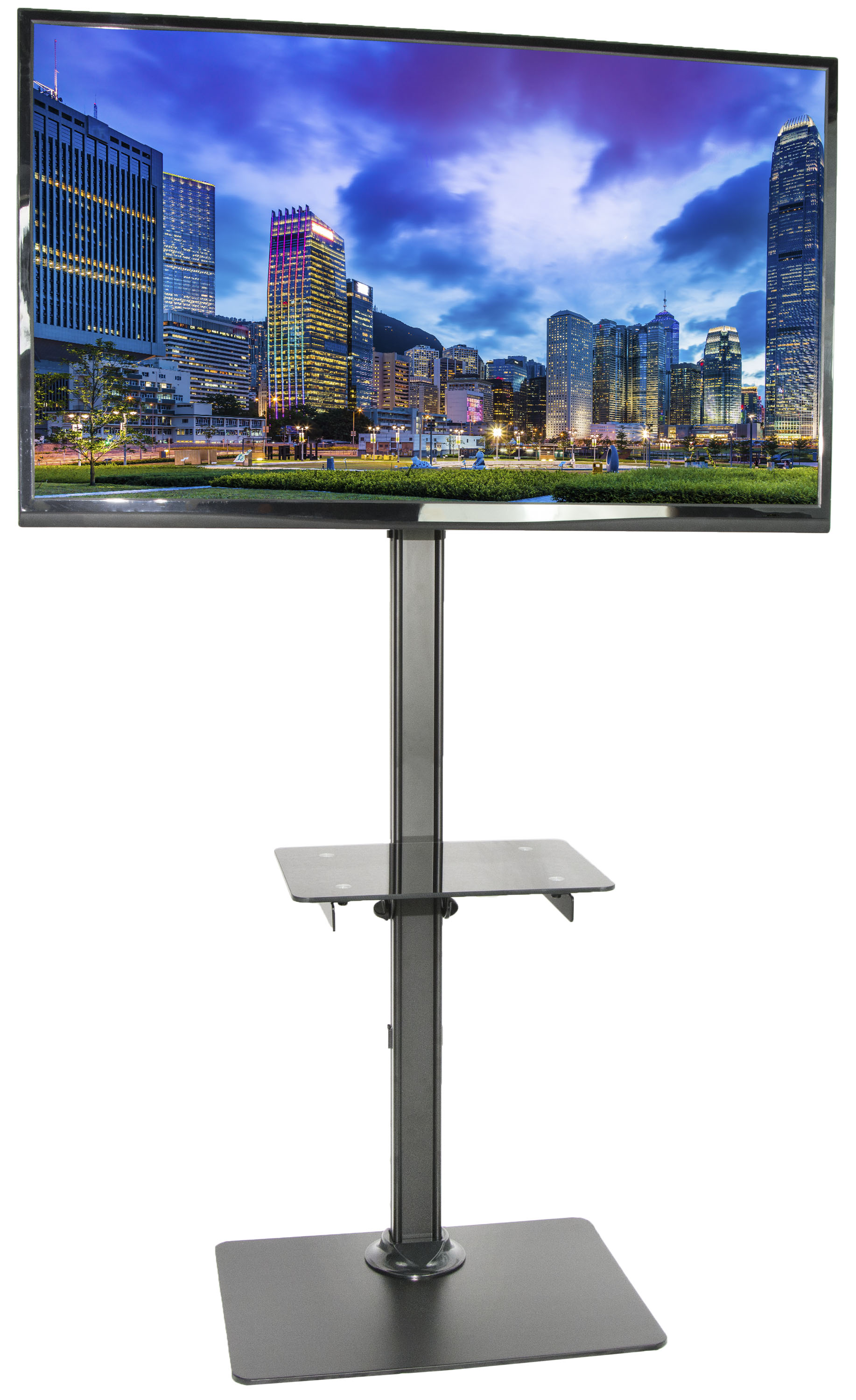 Black Steel and Glass Shelf Flat Screen TV Presentation Floor Stand ...