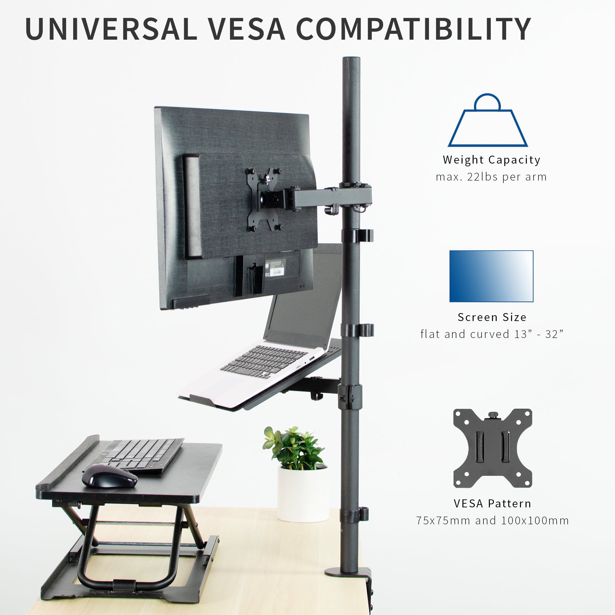 VIVO Laptop & Monitor Mount Extra Tall Adjustable Stand fits 1 Screen ...