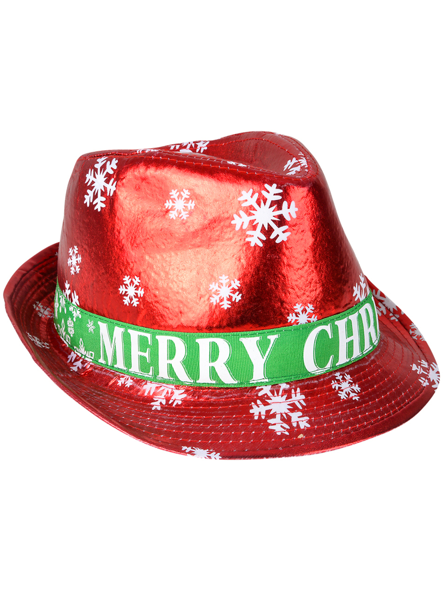 Adult's Red Merry Christmas Snowflake Fedora