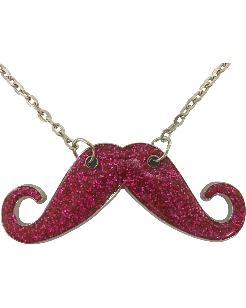 Pink and Silver Sparkle Moustache Necklace