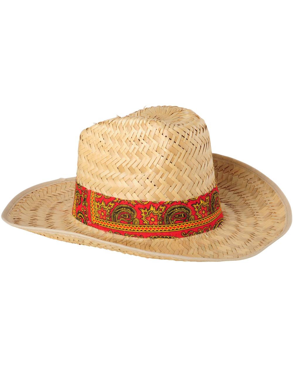 Adult's High Crown Woven Cowboy Hat With Red Bandana Trim