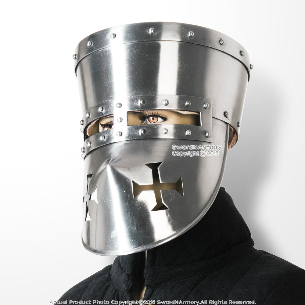Functional 16G Steel Crusader Knights Templar Helmet Great Helm WMA SCA ...