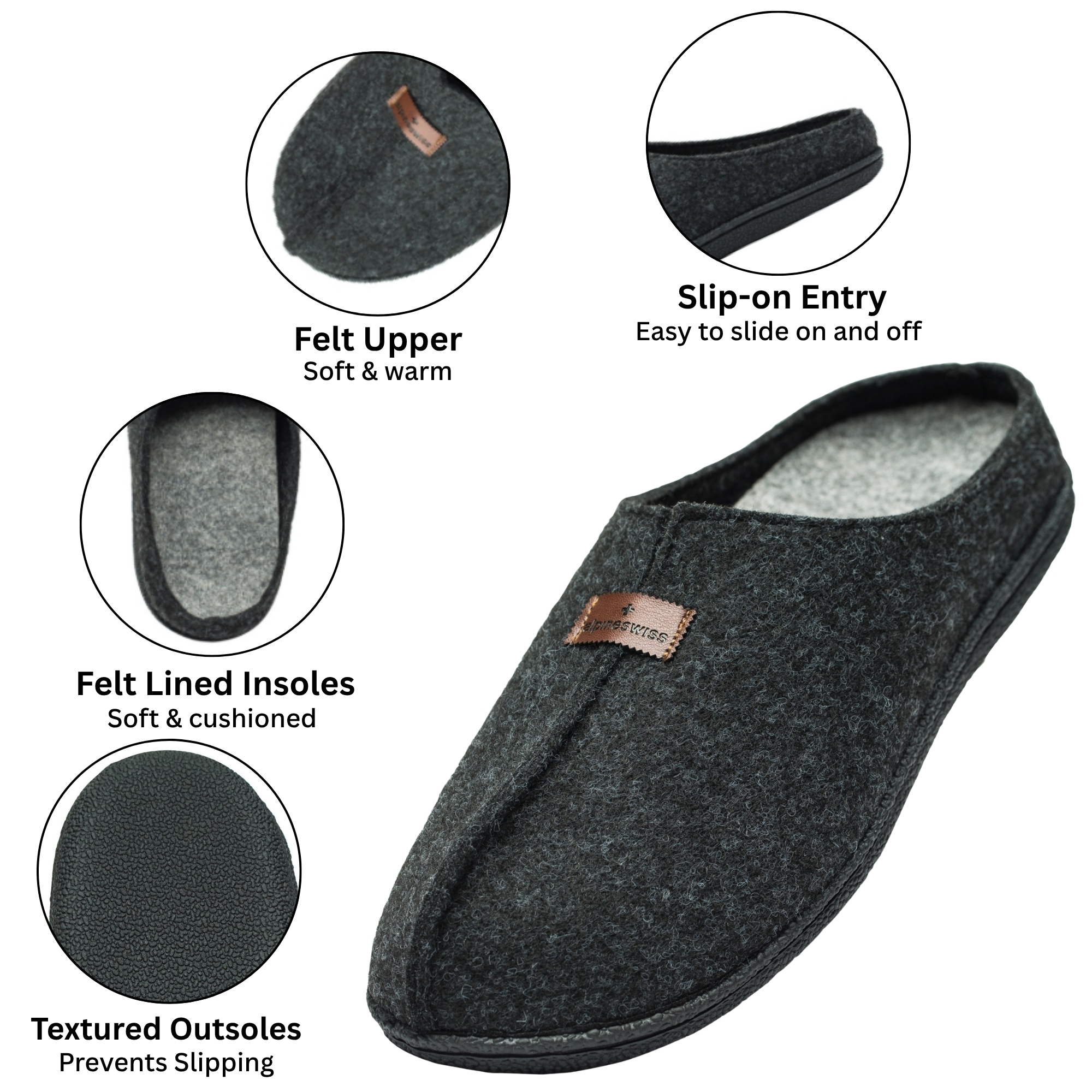 Alpine Swiss Mens Felt Faux Wool Clog Slippers Comfortable Cushion ...