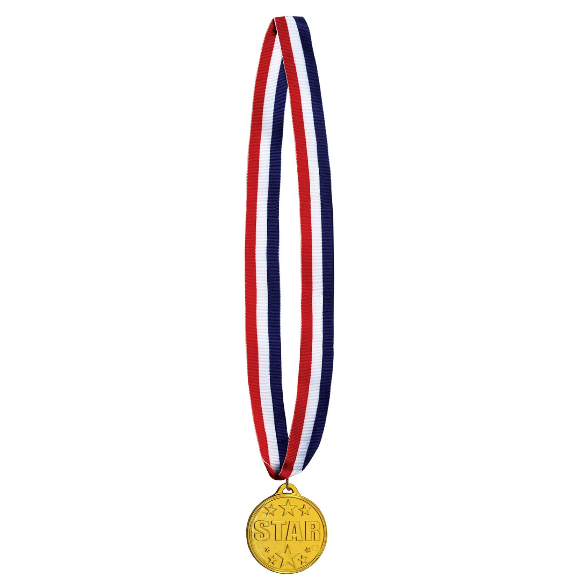 Beistle Pack of 12 Gold Star Medal with Red, White, and Blue Ribbon 30”