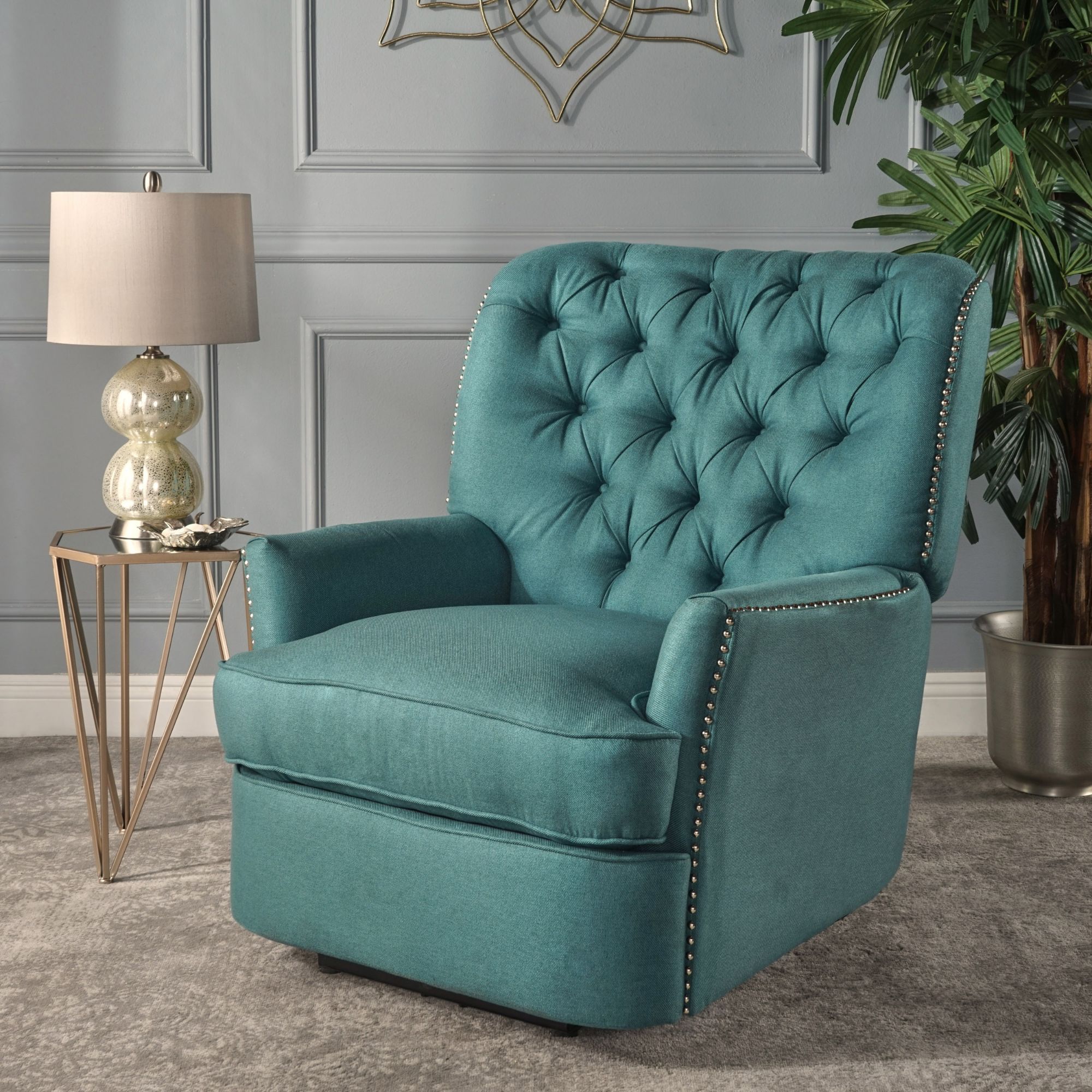 Contemporary Home Living 39" Teal Blue and Black Contemporary Tufted ...