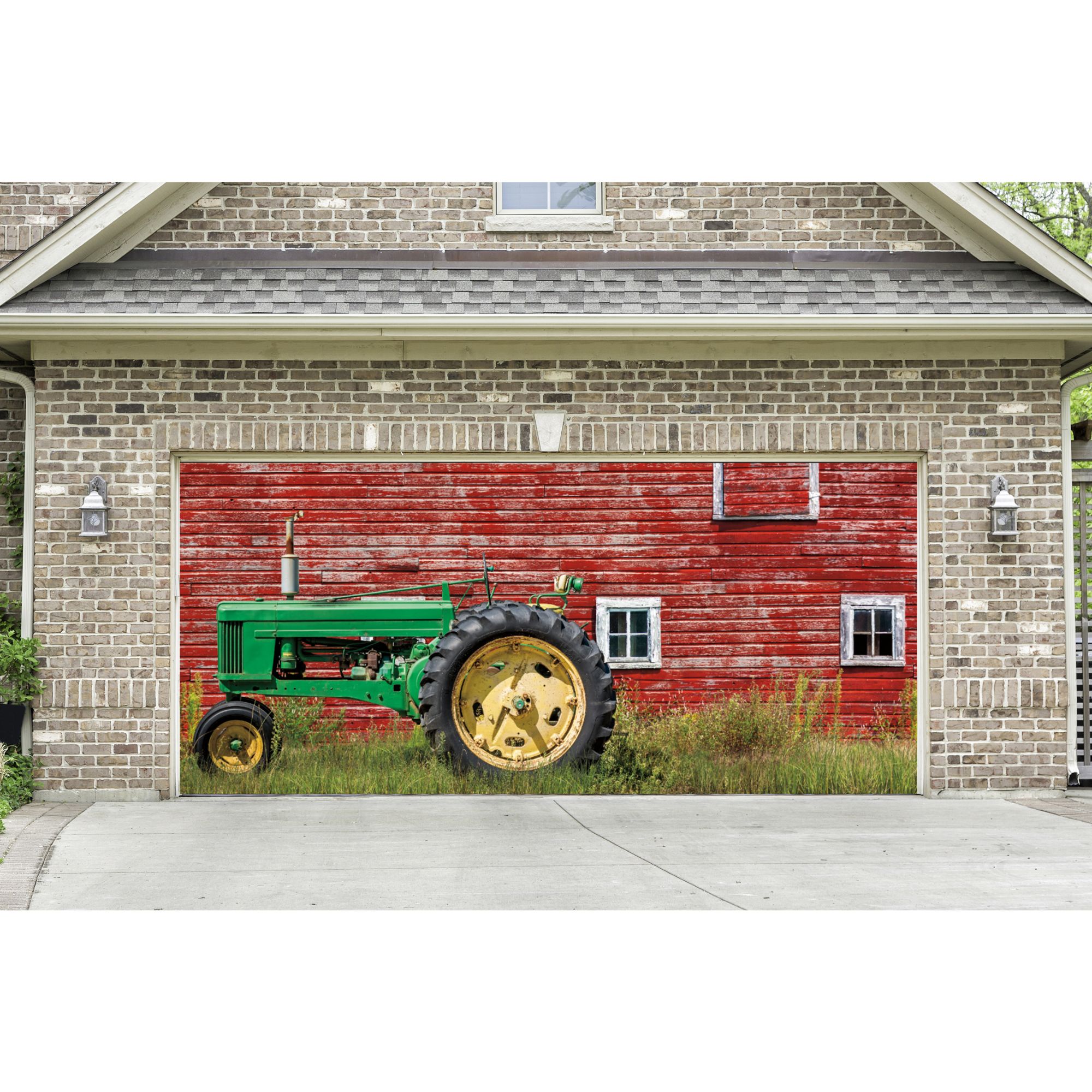 Showdown Displays 7' x 16' Green and Red Tractor Double Car Garage Door ...