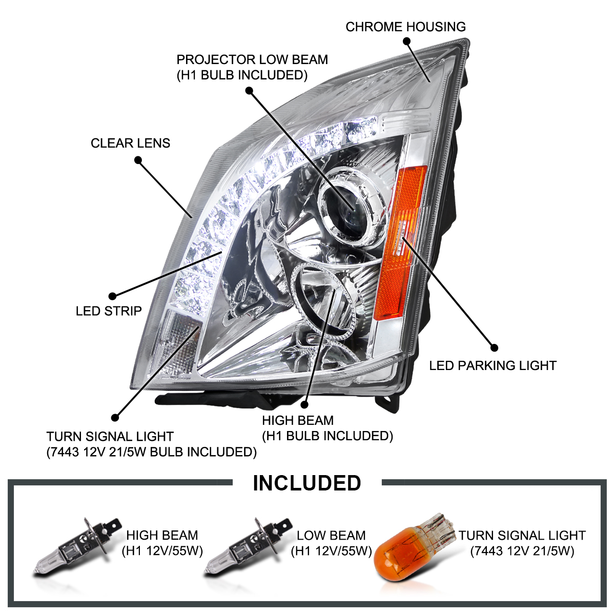 For 2008-2014 Cadillac CTS LED Strip Projector Headlights Parking Lamps ...