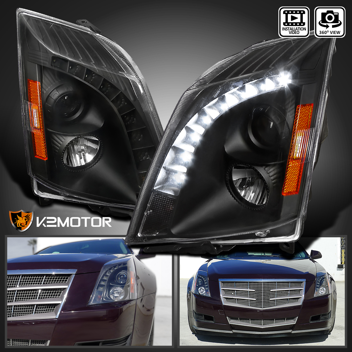 For 2008-2014 Cadillac CTS LED Strip Projector Headlights Parking Lamps ...