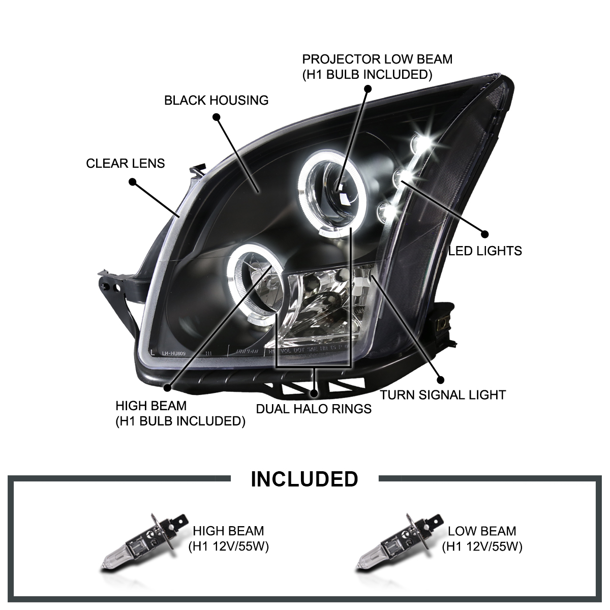 Fit 2006-2009 Ford Fusion Replacement Black LED Halo Projector ...