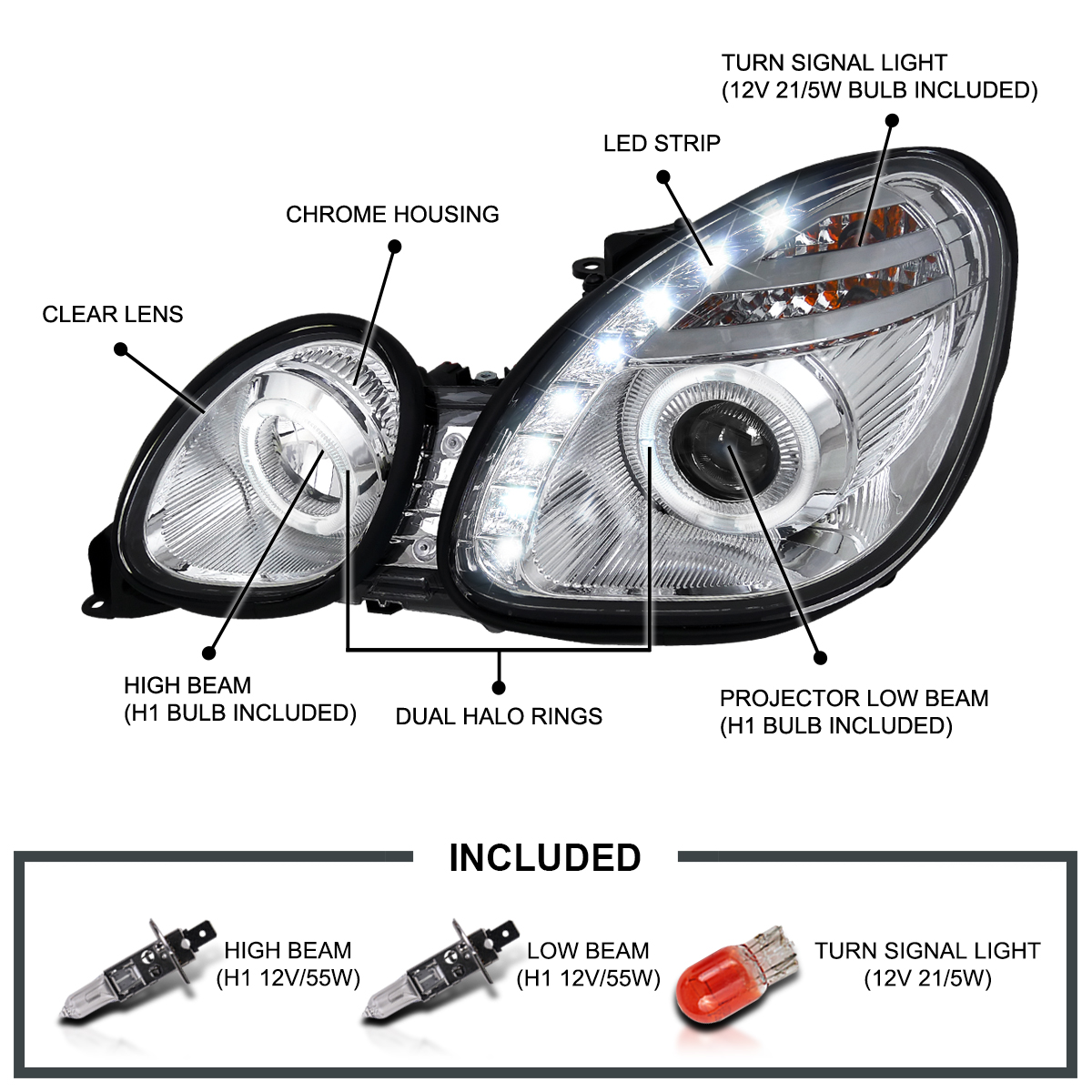 For 1998-2005 Lexus GS300/GS400 SMD LED+Halo Projector Headlights Pair ...