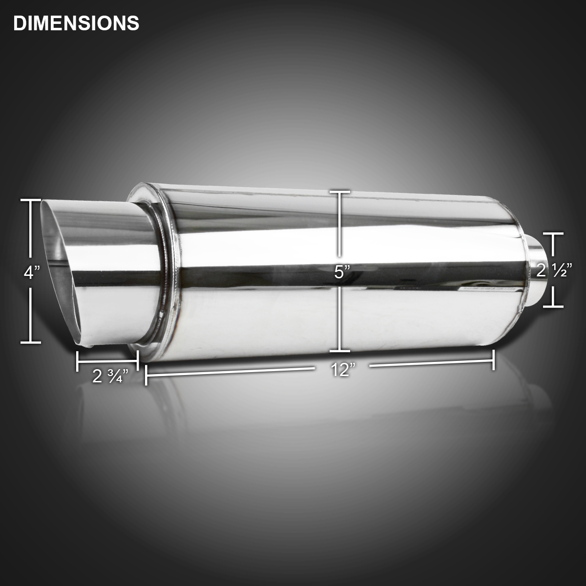 4" 2.5" Inlet Slant Tip Round Chrome Stainless Steel N1 Exhaust Muffler ...
