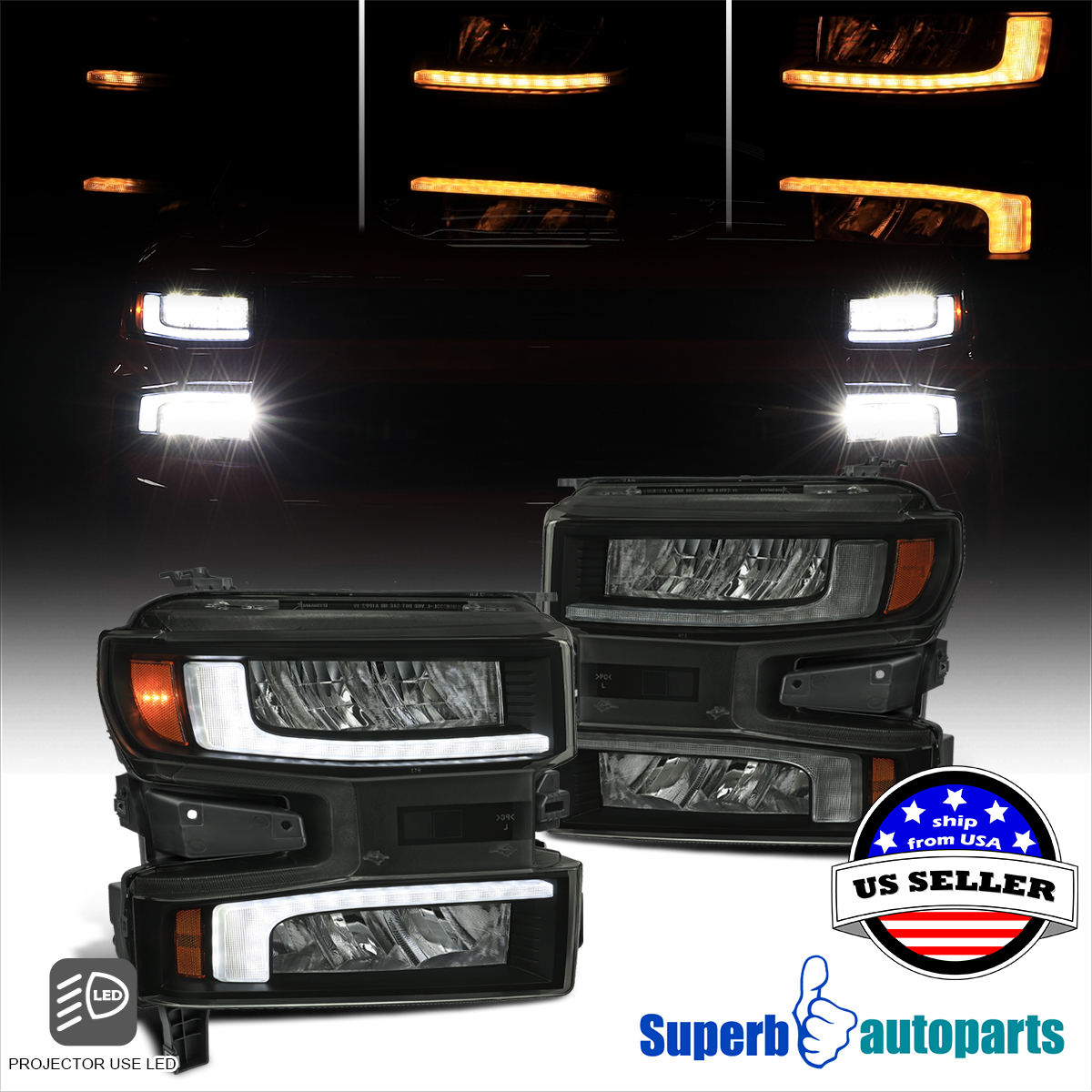 For 19-21 Chevy Silverado 1500 Halogen LED Smoke Headlight Switchback ...