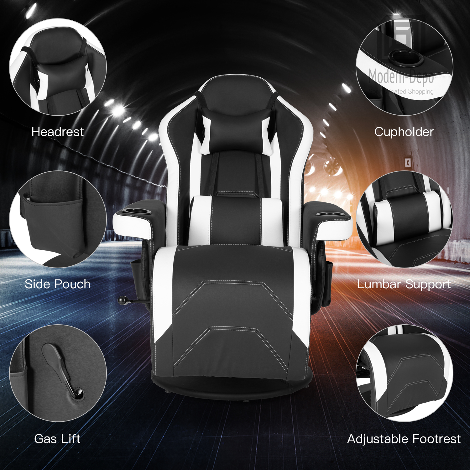 Ergonomic Video Computer Office Gaming Chair Adjustable Footrest ...