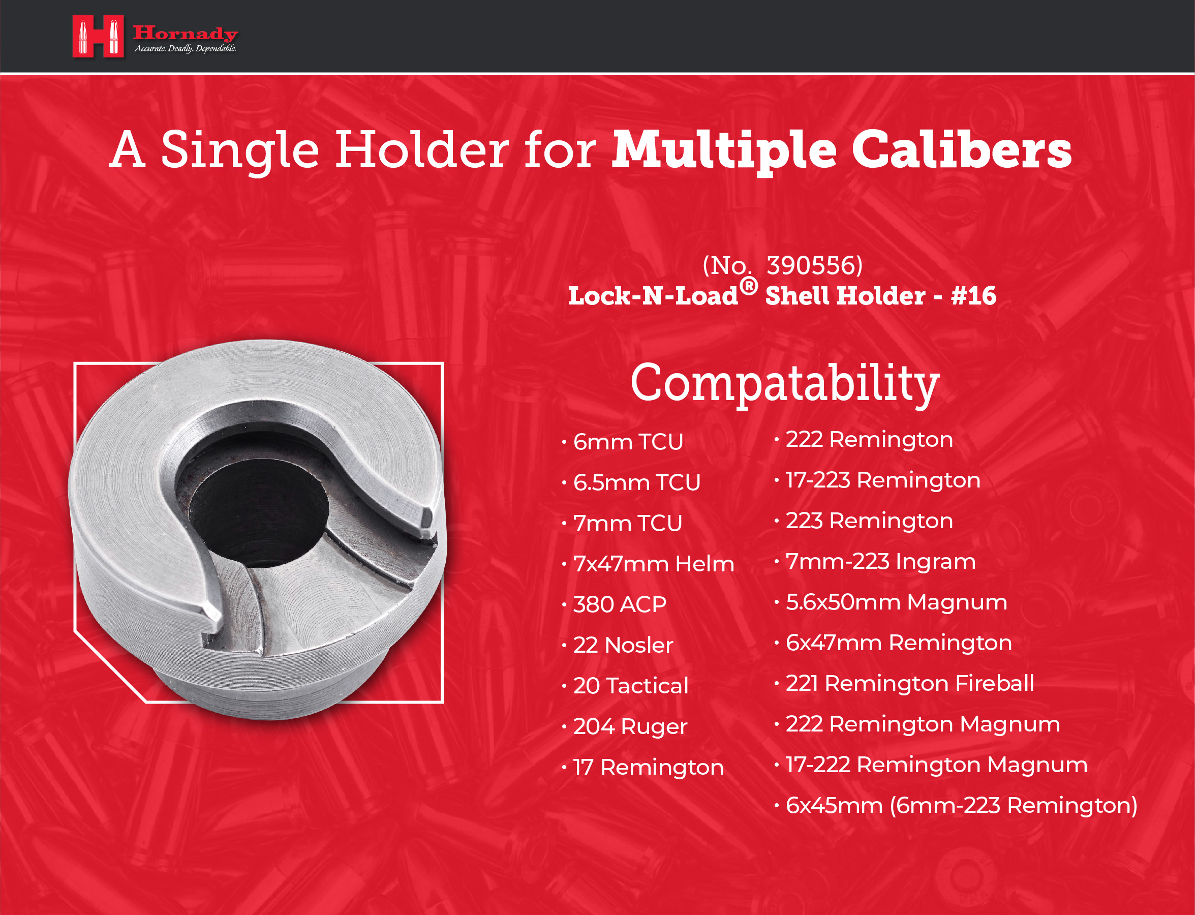 Hornady Shell Holder #16 204 Ruger 223 Remington 390556 for sale online ...